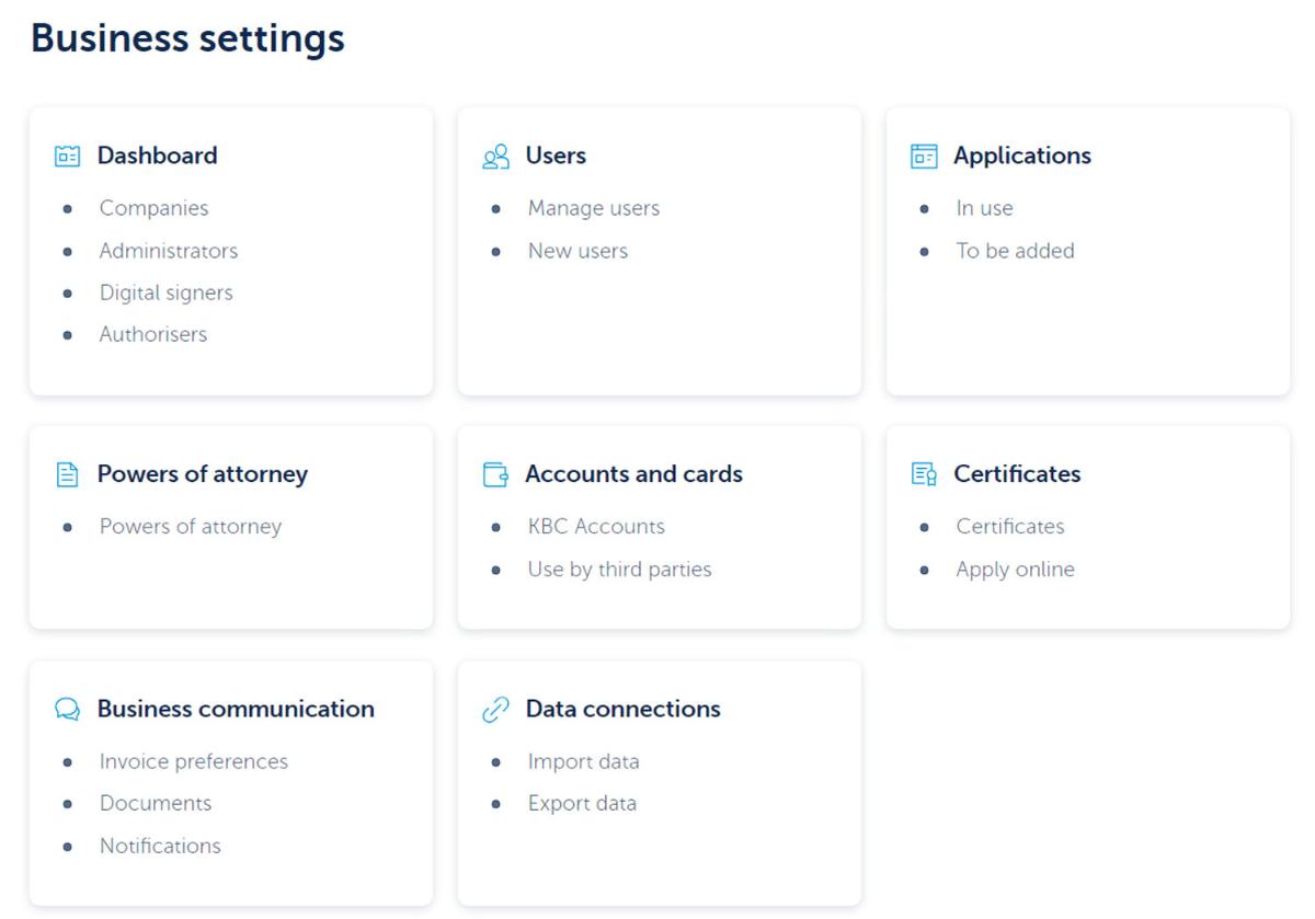 Discover the administrator features in the Business Dashboard - KBC ...