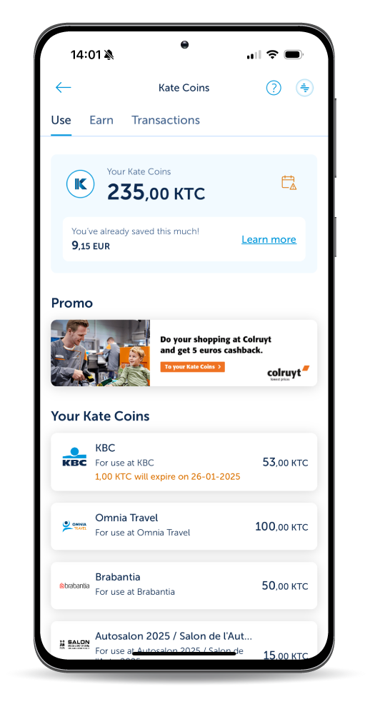 Receive Cashback rewards with your Kate Coins - KBC Brussels Bank ...