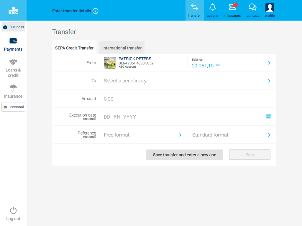 How to make payments in KBC Brussels Touch - KBC Brussels Bank & Insurance